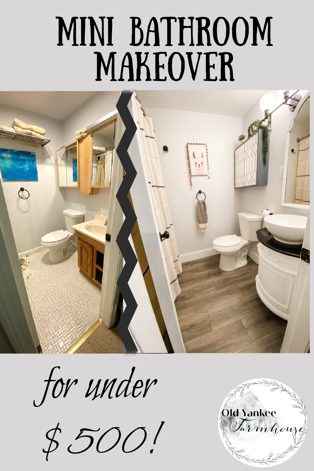 Mini Bathroom Makeover for under $500 - Old Yankee Farmhouse