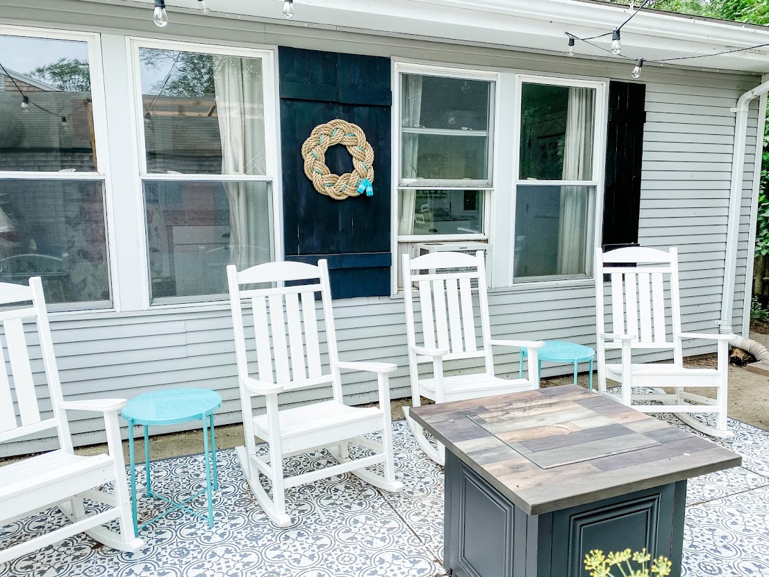How to Stencil a Concrete Patio - Old Yankee Farmhouse