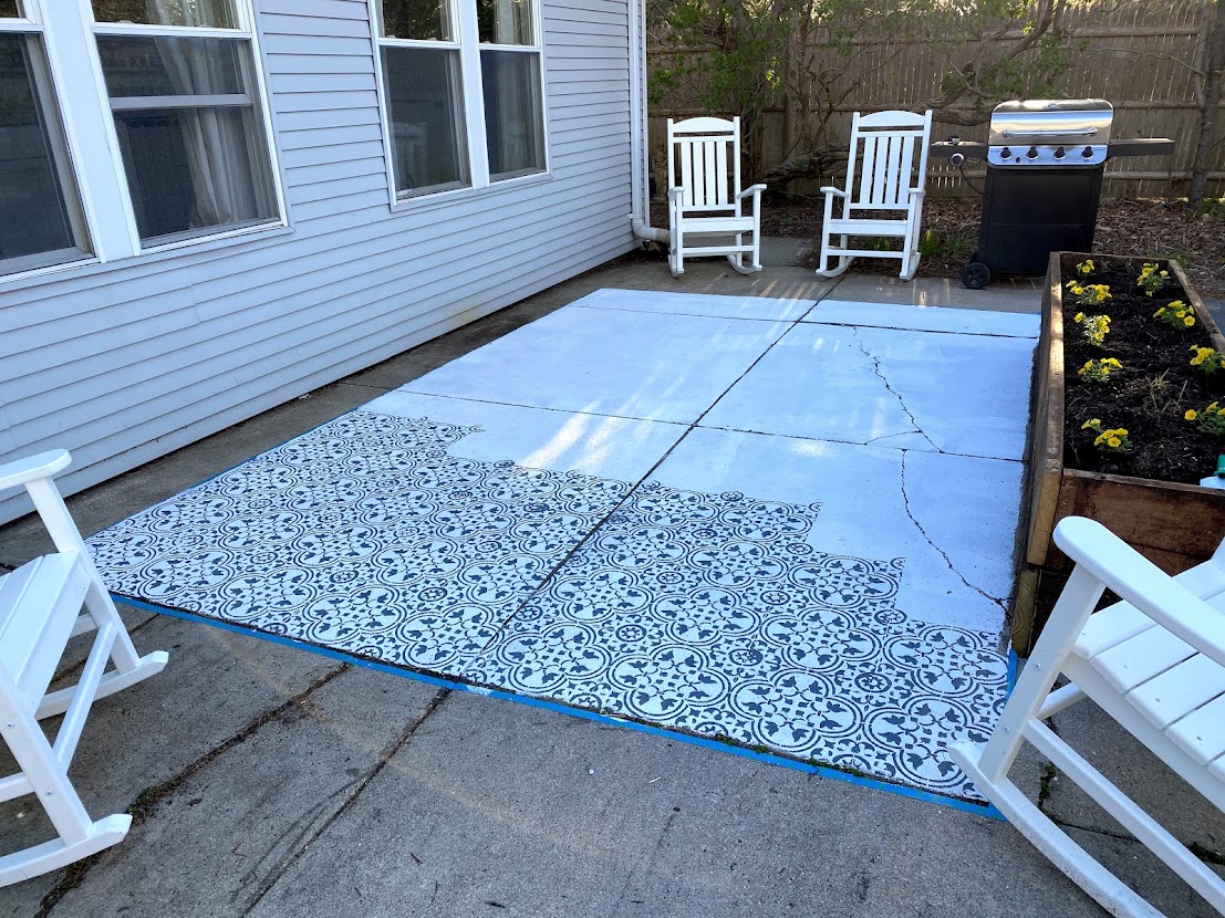 How to Stencil a Concrete Patio - Old Yankee Farmhouse